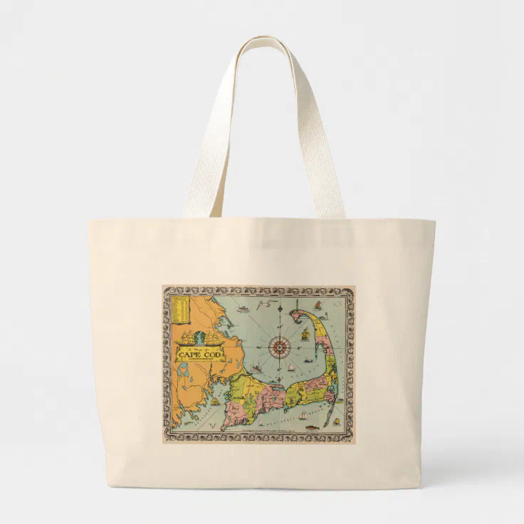 Vintage Map of Cape Cod Large Tote Bag | Zazzle