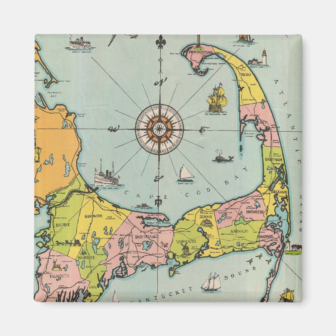 Vintage Map of Cape Cod Magnet | Zazzle
