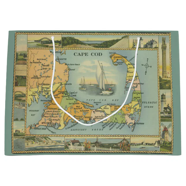 Vintage map of Cape Cod, Massachusetts Large Gift Bag | Zazzle