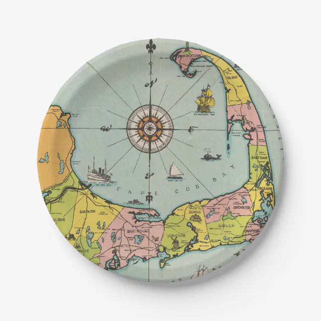 Vintage Map of Cape Cod Paper Plates | Zazzle