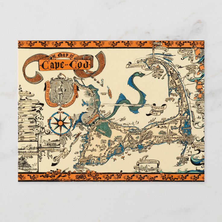 Vintage Map of Cape Cod Postcard | Zazzle