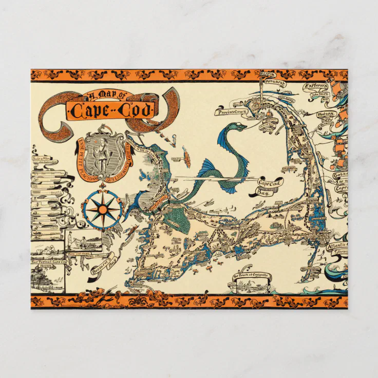 Vintage Map of Cape Cod Postcard | Zazzle