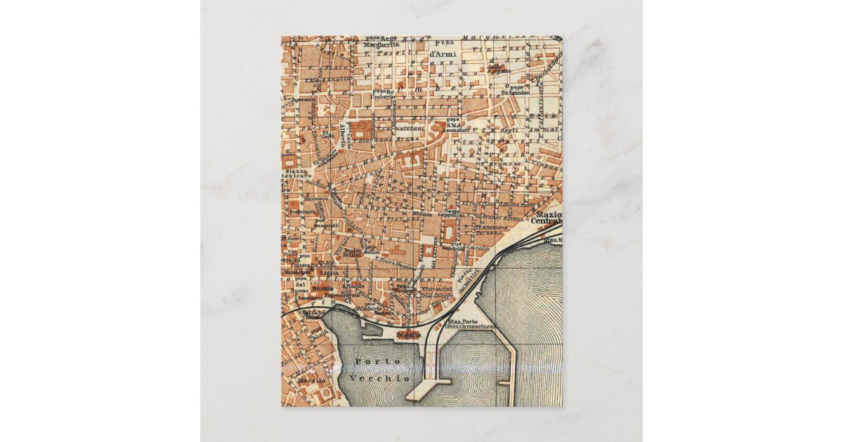 Vintage Map of Catania Italy (1905) Postcard | Zazzle