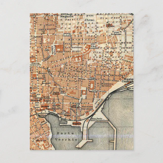 Vintage Map of Catania Italy (1905) Postcard | Zazzle