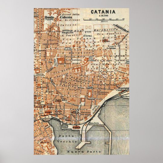 Vintage Map of Catania Italy (1905) Poster | Zazzle.com