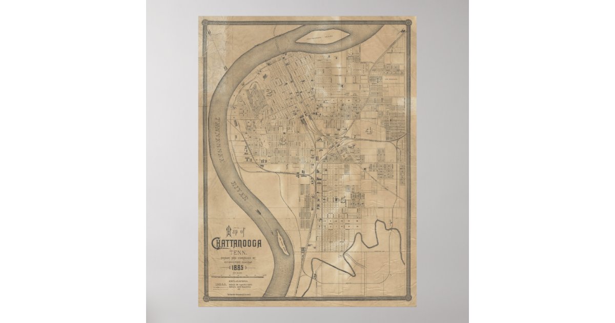 Vintage Map of Chattanooga TN (1885) Poster | Zazzle