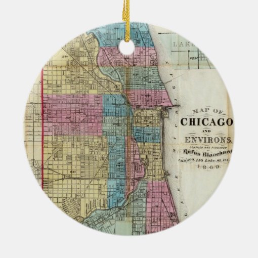 Vintage Map of Chicago (1869) Ceramic Ornament | Zazzle