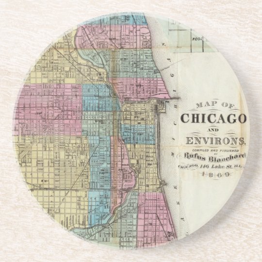 Vintage Map of Chicago (1869) Coaster | Zazzle.com