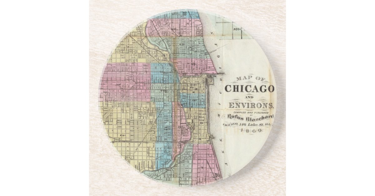 Vintage Map of Chicago (1869) Coaster | Zazzle