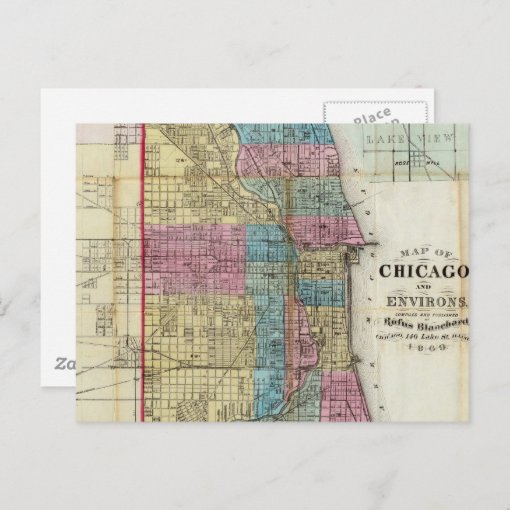 Vintage Map of Chicago (1869) Postcard | Zazzle