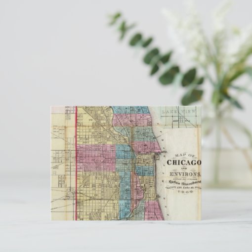 Vintage Map of Chicago (1869) Postcard | Zazzle
