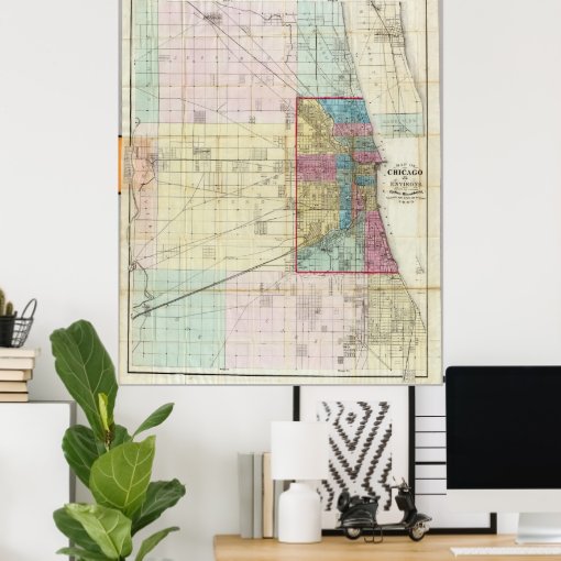 Vintage Map of Chicago (1869) Poster | Zazzle