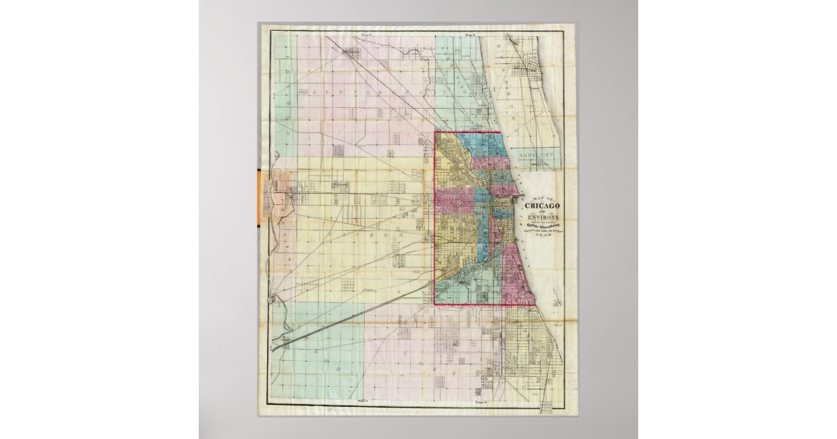 Vintage Map of Chicago (1869) Poster | Zazzle