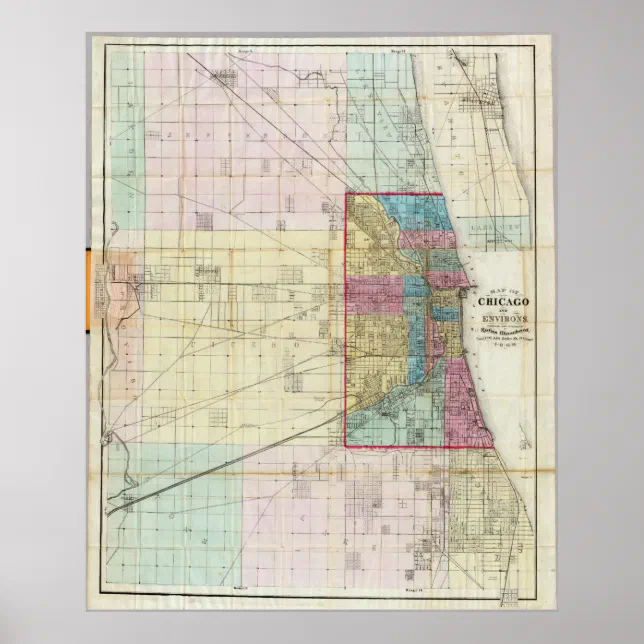 Vintage Map of Chicago (1869) Poster | Zazzle