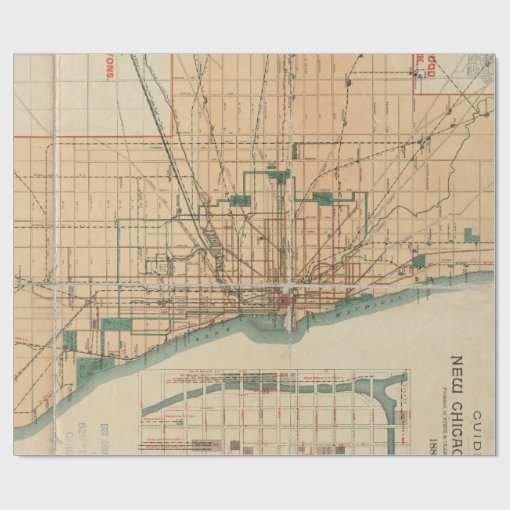 Vintage Map of Chicago Illinois (1889) Wrapping Paper | Zazzle