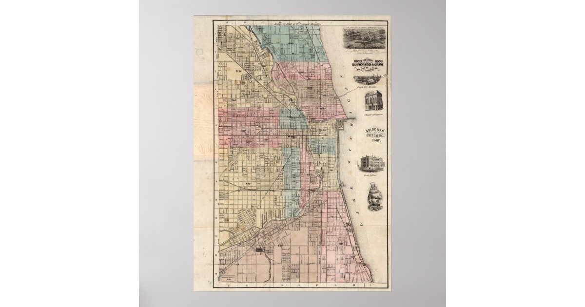 Vintage Map Of Chicago Poster | Zazzle