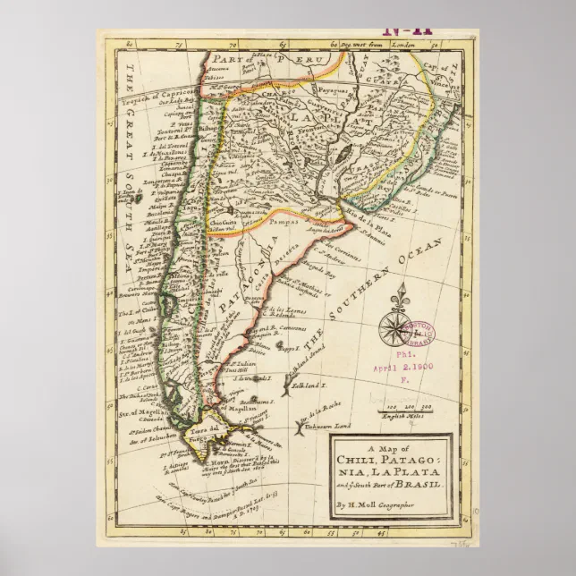 Vintage Map of Chile and Argentina (1732) Poster | Zazzle