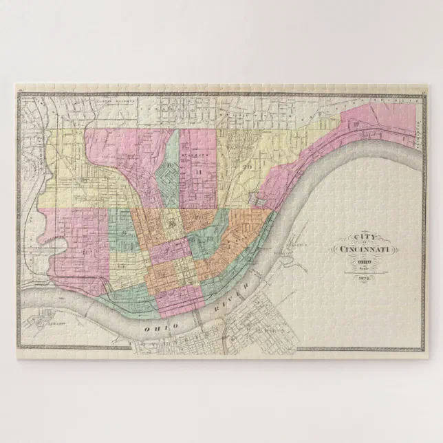 Vintage Map of Cincinnati OH (1872) Jigsaw Puzzle | Zazzle