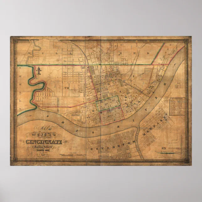 Vintage Map of Cincinnati Ohio (1838) Poster | Zazzle