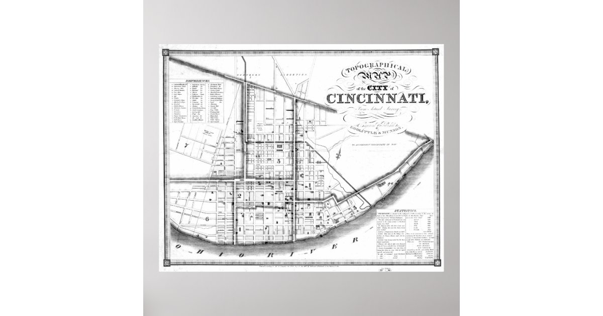 Vintage Map of Cincinnati Ohio (1841) BW Poster | Zazzle
