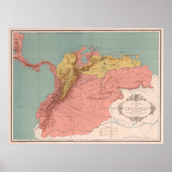 Vintage Map of Colombia (1890) Poster | Zazzle.com