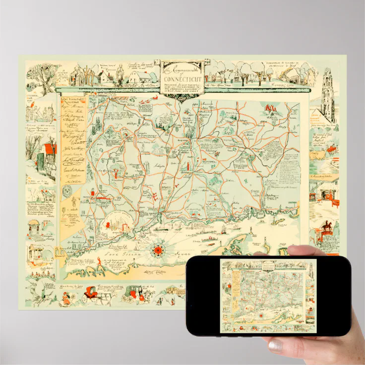 Vintage Map of Connecticut from 1926 Poster | Zazzle