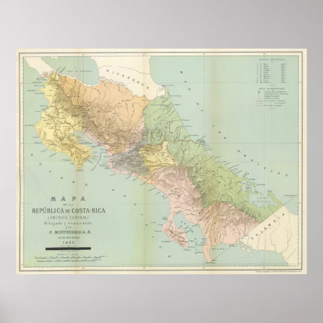Vintage Map of Costa Rica (1889) Poster | Zazzle