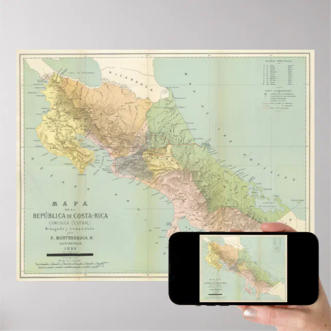 Vintage Map of Costa Rica (1889) Poster | Zazzle