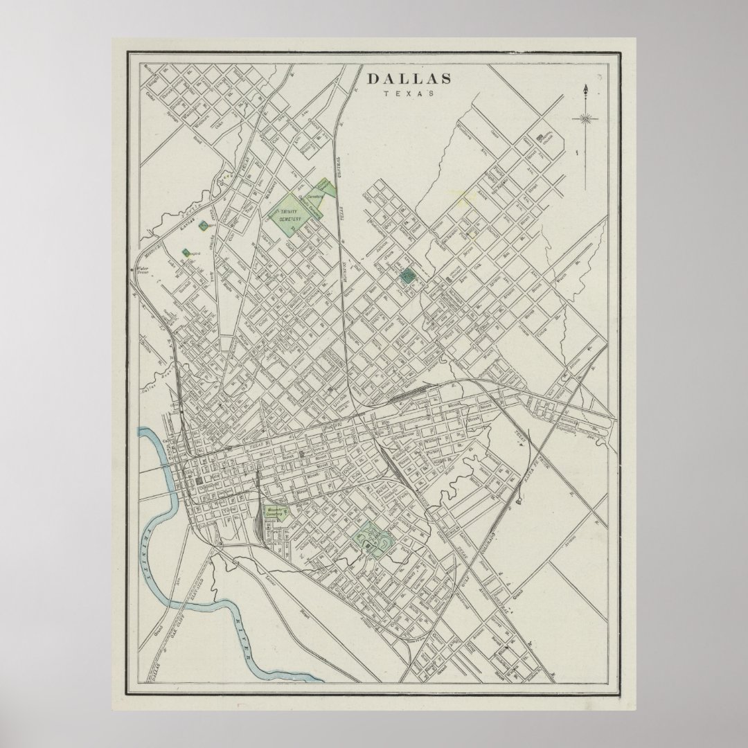 Vintage Map of Dallas Texas (1901) Poster | Zazzle