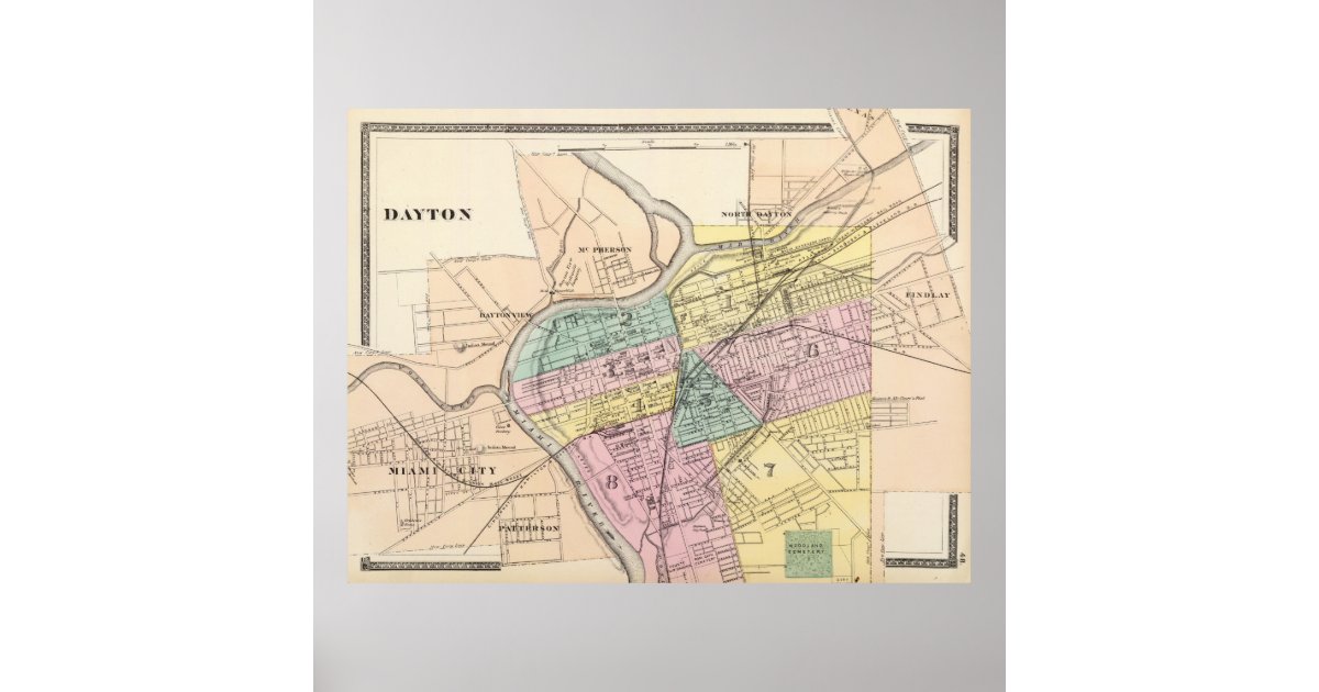 Vintage Map of Dayton Ohio (1872) Poster | Zazzle