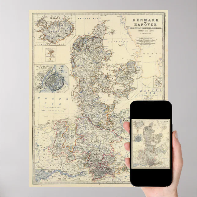 Vintage Map of Denmark (1861) Poster | Zazzle