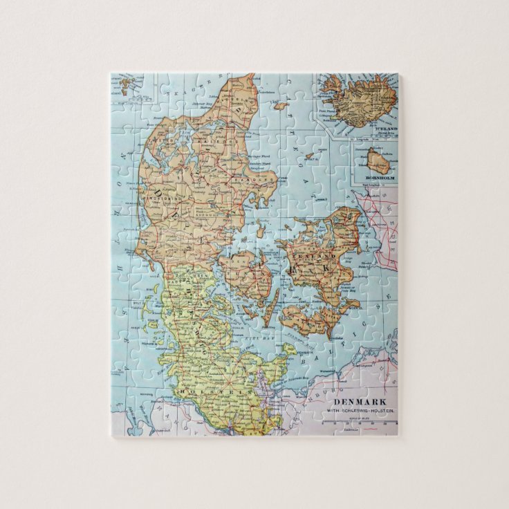 Vintage Map of Denmark (1905) Jigsaw Puzzle | Zazzle