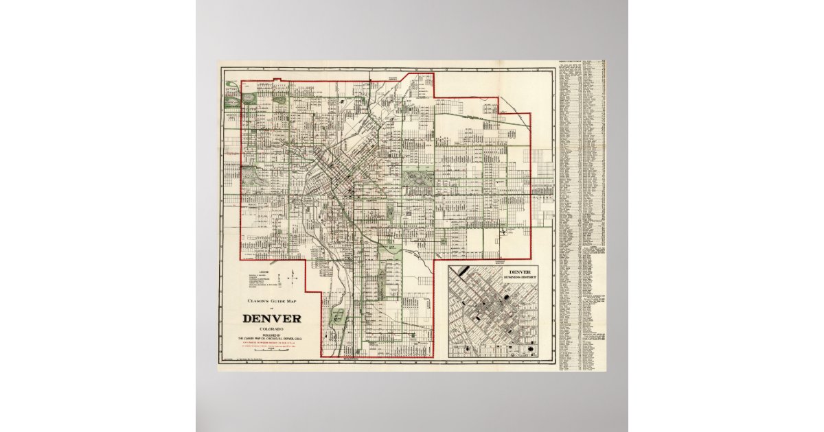 Vintage Map of Denver Colorado (1920) Poster | Zazzle