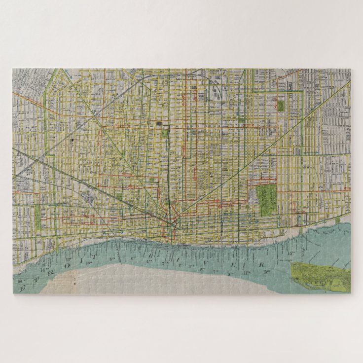 Vintage Map of Detroit MI (1912) Jigsaw Puzzle | Zazzle