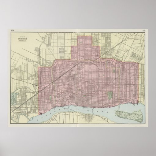 Vintage Map of Detroit Michigan (1901) Poster | Zazzle