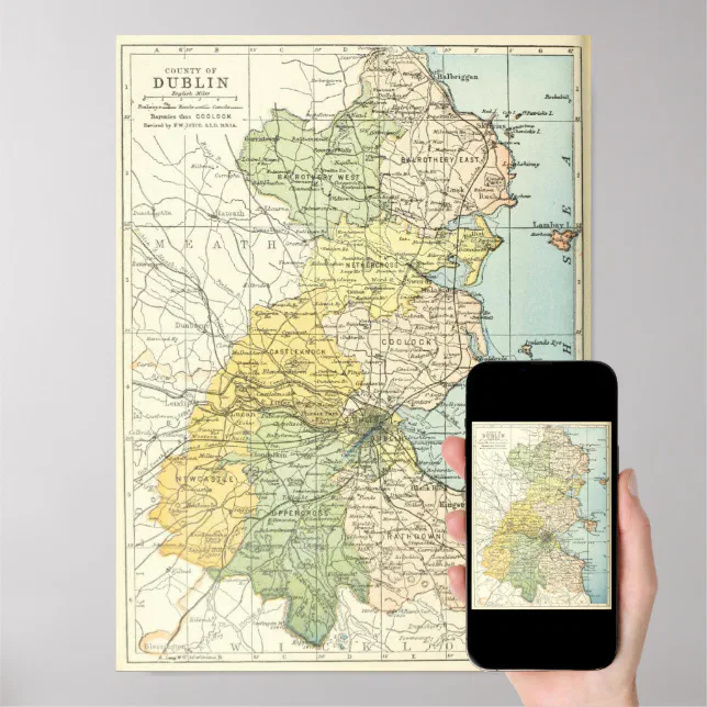 Vintage Map of Dublin and Surrounding Areas (1900) Poster | Zazzle