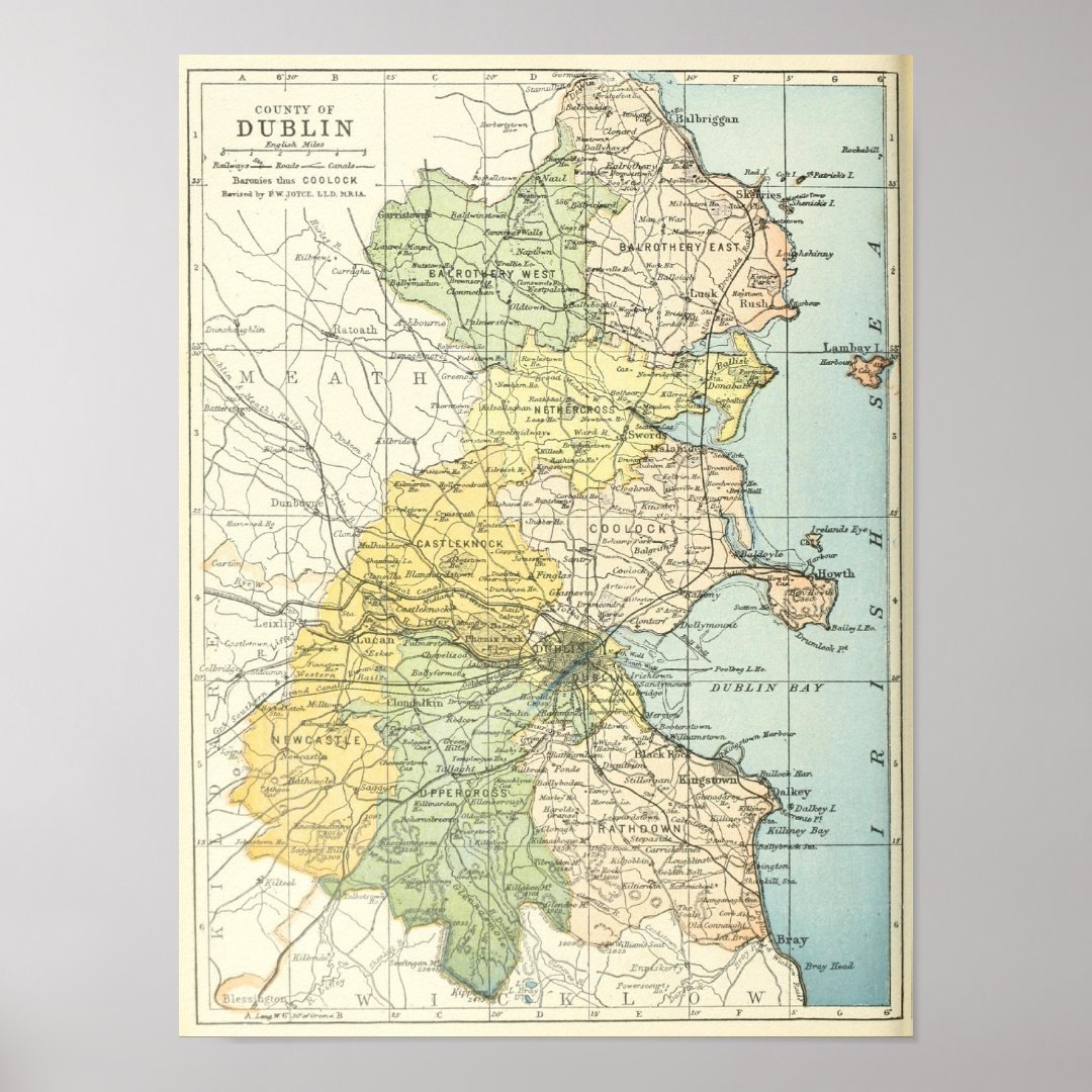 Vintage Map of Dublin and Surrounding Areas (1900) Poster | Zazzle