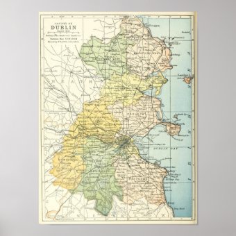 Vintage Map of Dublin and Surrounding Areas (1900) Poster | Zazzle