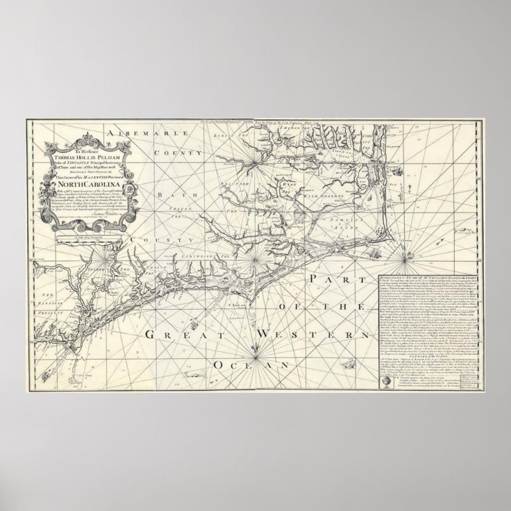 Vintage Map of Eastern North Carolina (1738) Poster | Zazzle