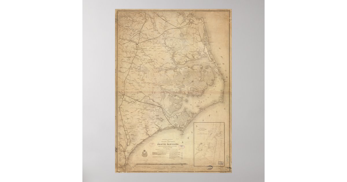 Vintage Map of Eastern North Carolina (1862) Poster | Zazzle