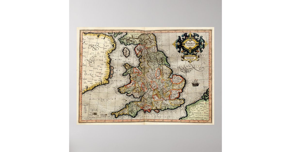 Vintage Map of England (1596) Poster | Zazzle