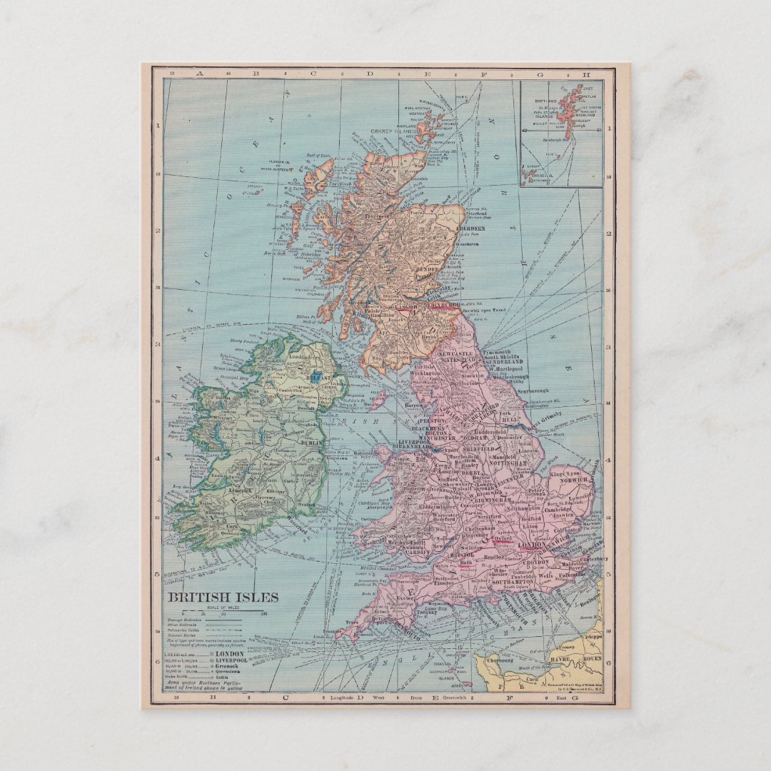 Vintage Map of England Postcard | Zazzle