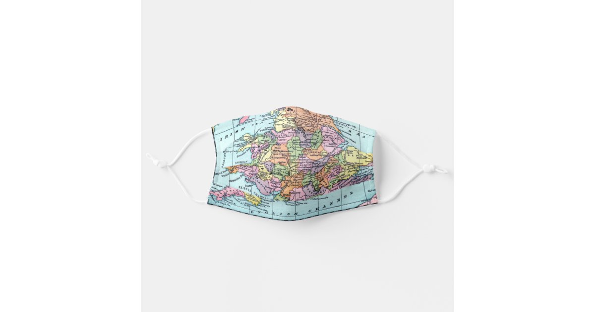Vintage Map of England & Wales, United Kingdom UK Adult Cloth Face Mask ...