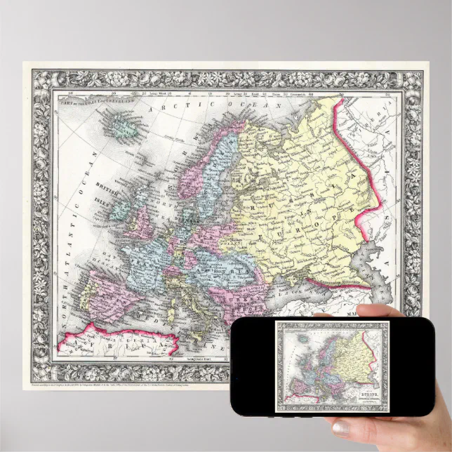 Vintage Map of Europe, 1860 Poster | Zazzle