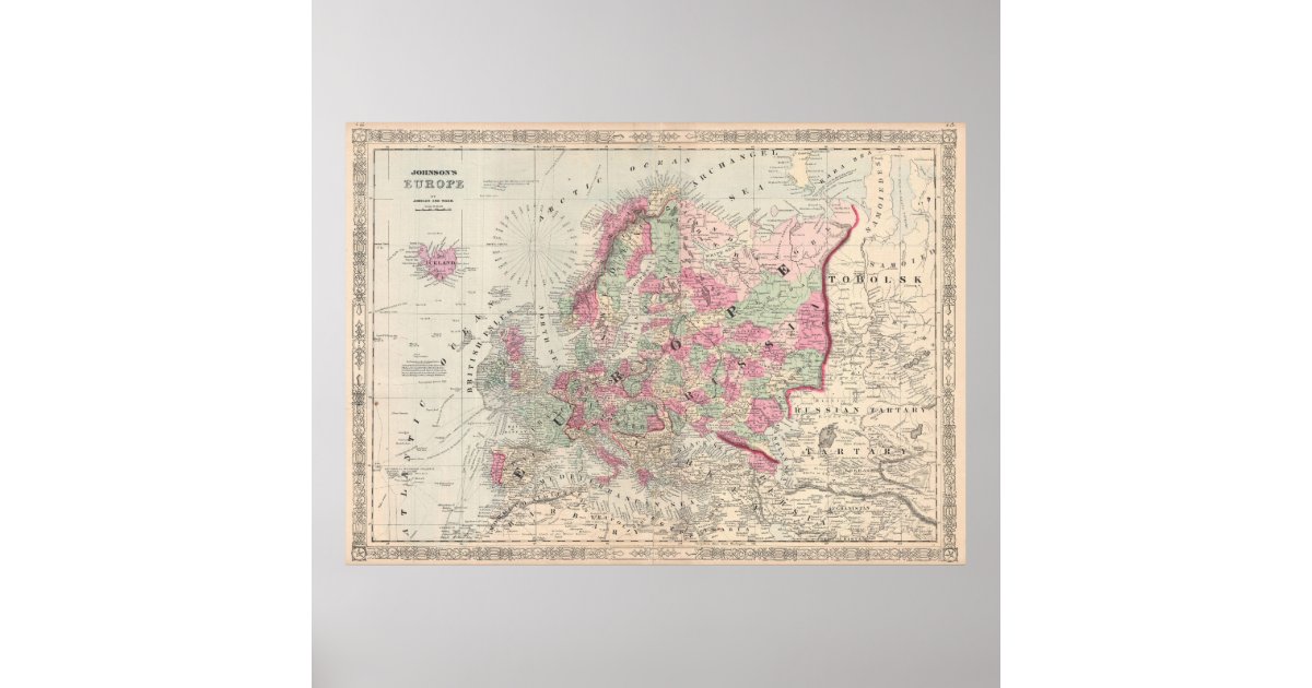 Vintage Map of Europe (1864) Poster | Zazzle