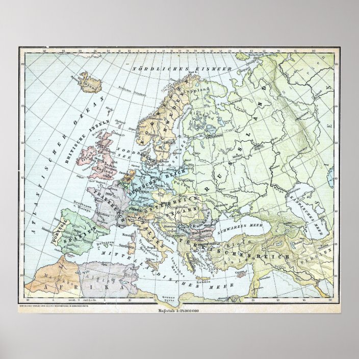 Vintage Map of Europe (1899) Poster | Zazzle.com