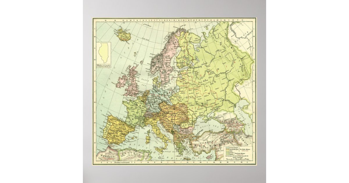 Vintage Map of Europe (1918) Poster | Zazzle