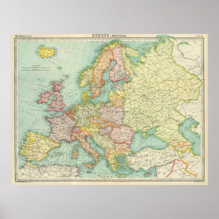 Vintage Map of Europe (1922) Poster | Zazzle