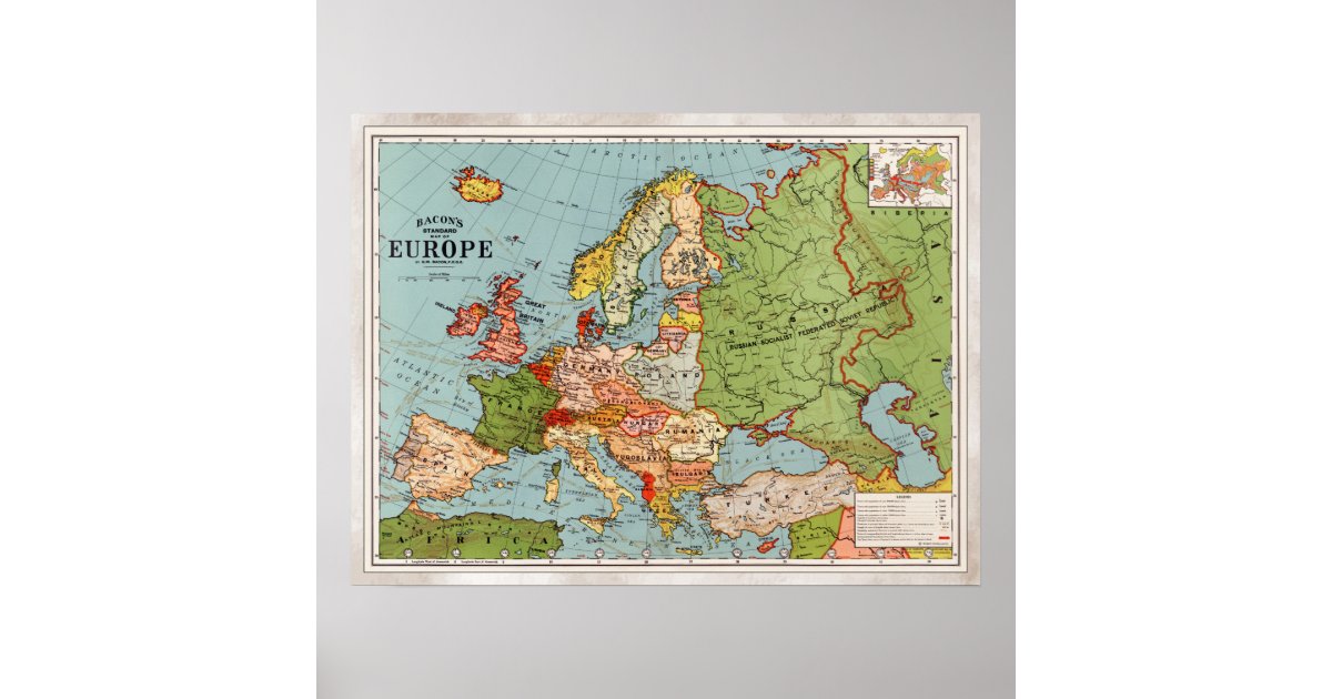 Vintage Map of Europe Poster | Zazzle