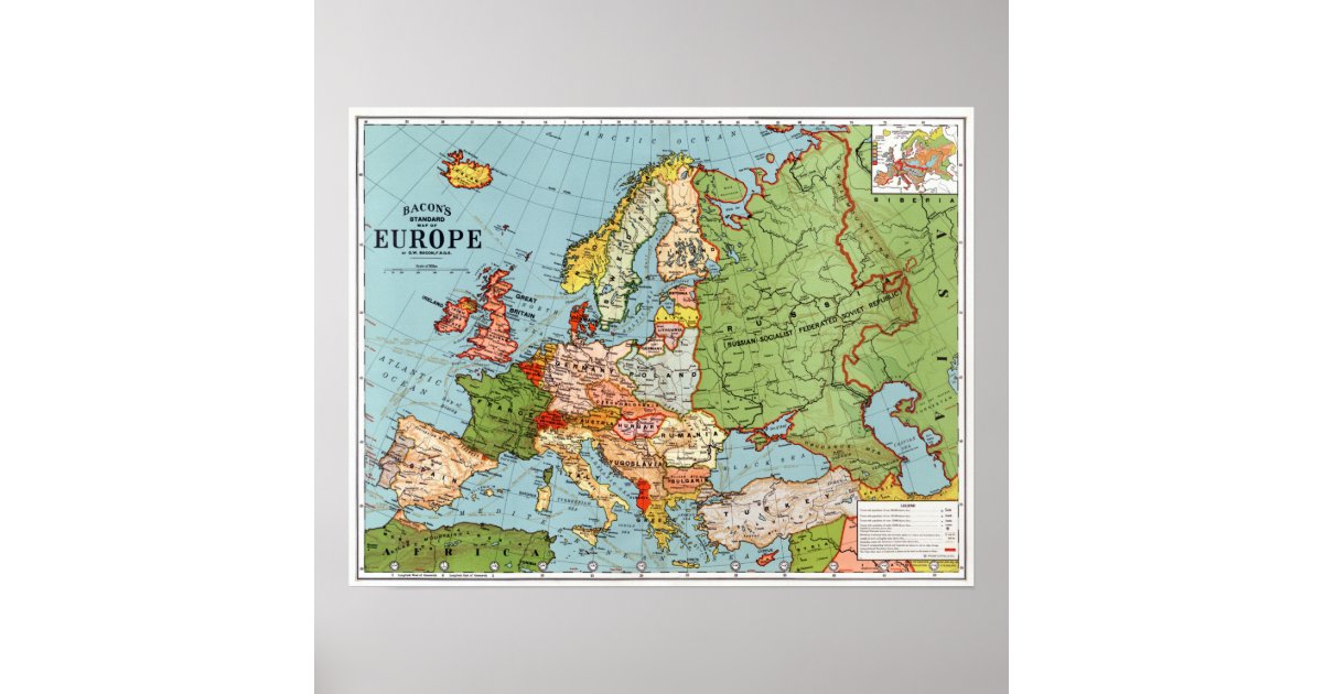 Vintage Map of Europe Poster | Zazzle